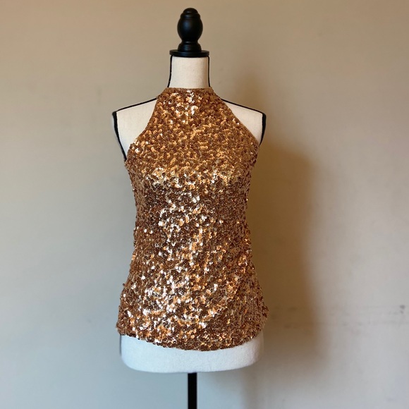 Tops | Womens Gold Sequin Halter Top | Poshmark